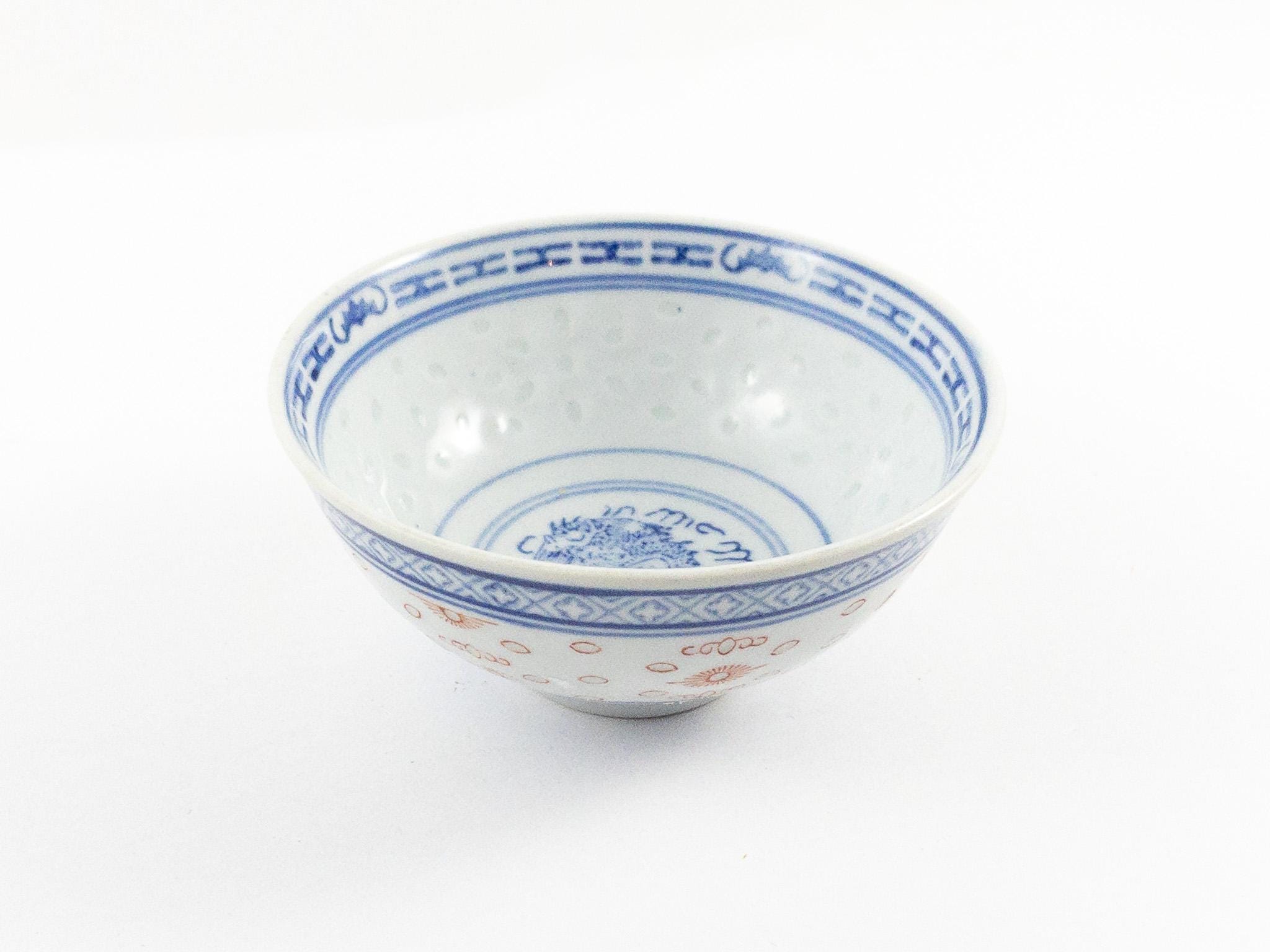 Vintage Chinese Rice Eye Grain Porcelain Bowl. Asian Rice Grain Pattern ...