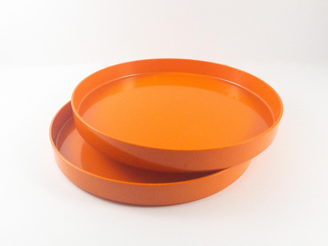 Set of 2 Orange 1970's Melamine Stacking Platters. Vintage Plastic ...