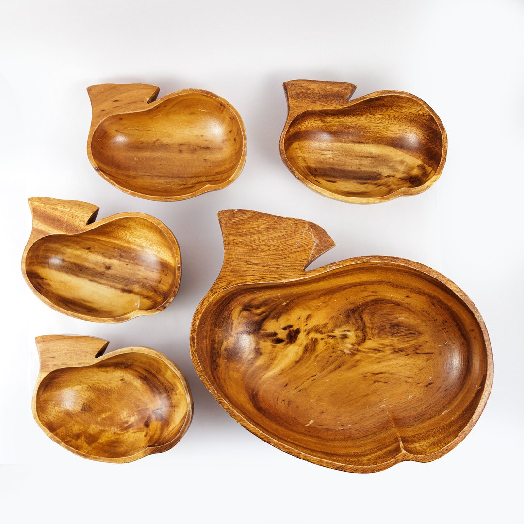 Set of Mid-century Monkey Pod Wood Bowls. Unique Whale Shape. - Etsy