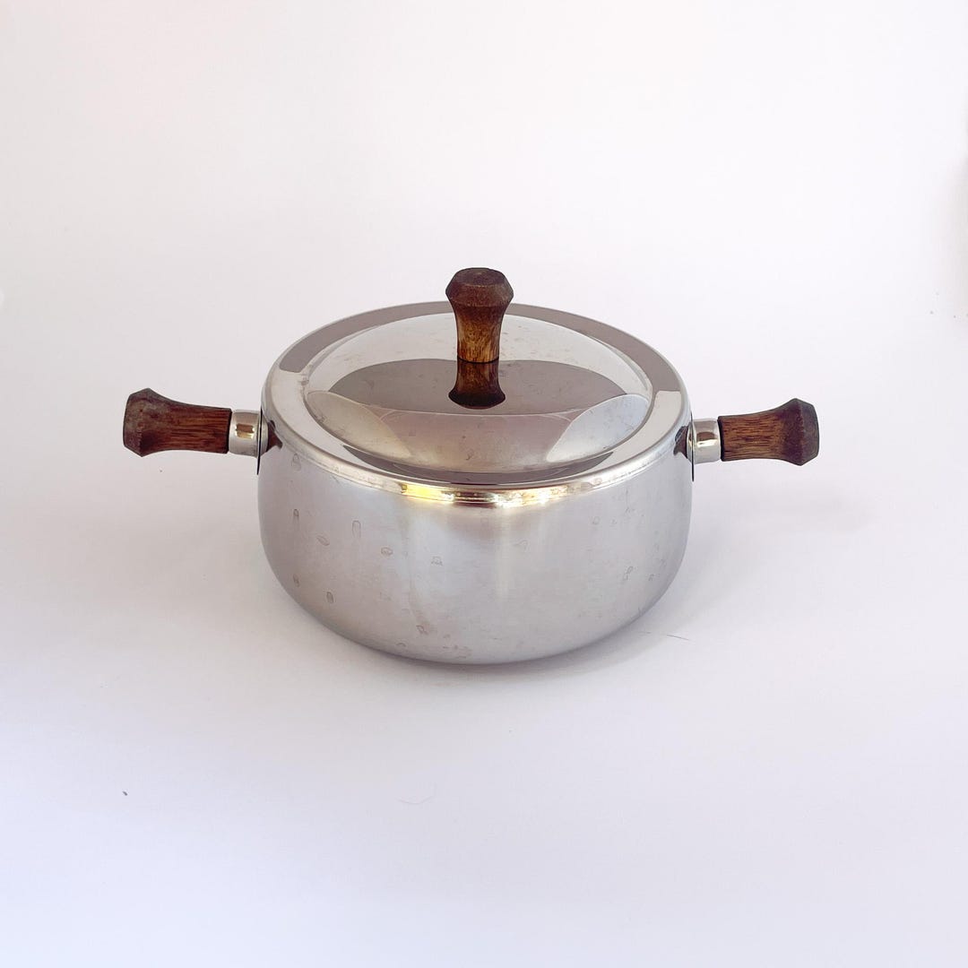 Stainless Steel Cooking Pot With Hardwood Handles. Mid-century Modern ...