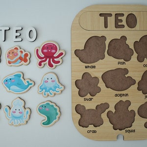 SEA ANIMALS Personalized Puzzle Montessori Learning Sensory Flisat Bins ...