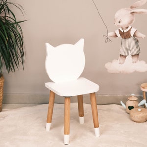 Personalized Kids Naturel White Cat Chairs, Children's Wooden Chair ...