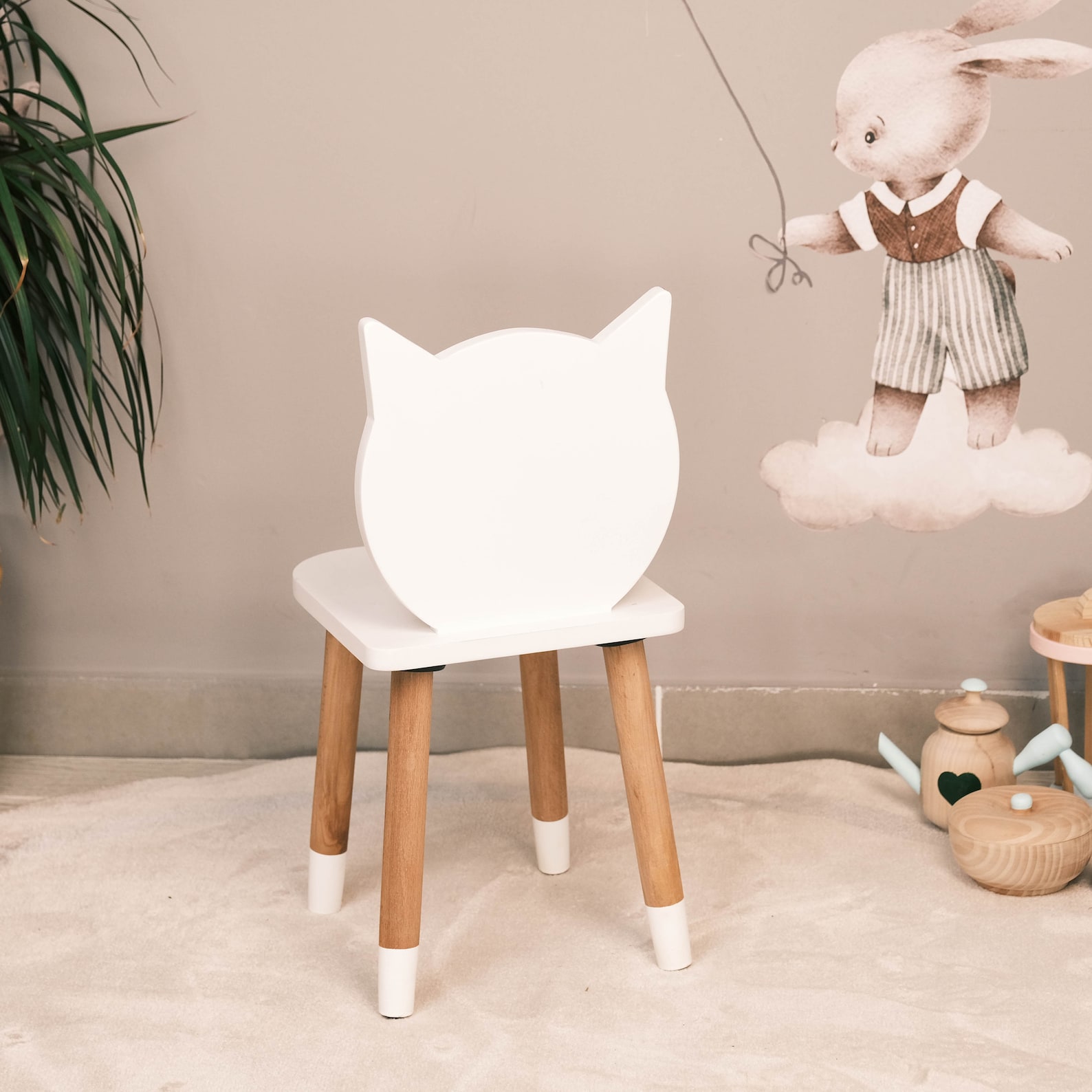 Personalized Kids Naturel White Cat Chairs, Children's Wooden Chair ...