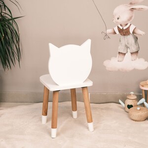 Personalized Kids Naturel White Cat Chairs, Children's Wooden Chair ...