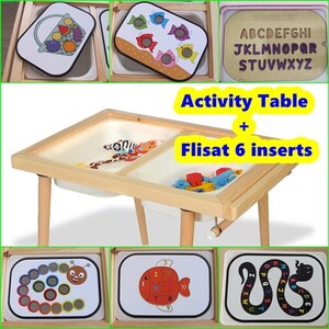 Wooden Activity Table for Kids, Sensory Play Table With 6 Flisat ...