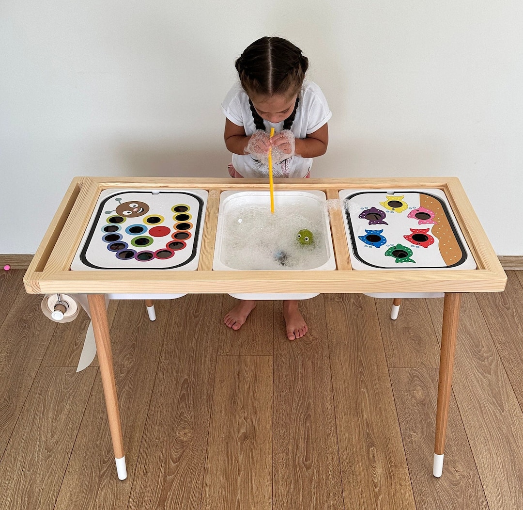 Wooden Water Sand Activity Sensory Table With Bear Chairs, 3 Bins ...