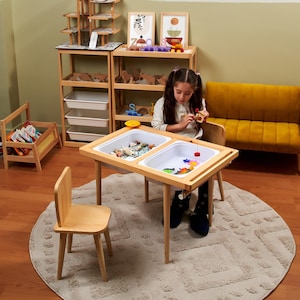 Wooden Activity Table for Kids, Sensory Play Table With 6 Flisat ...