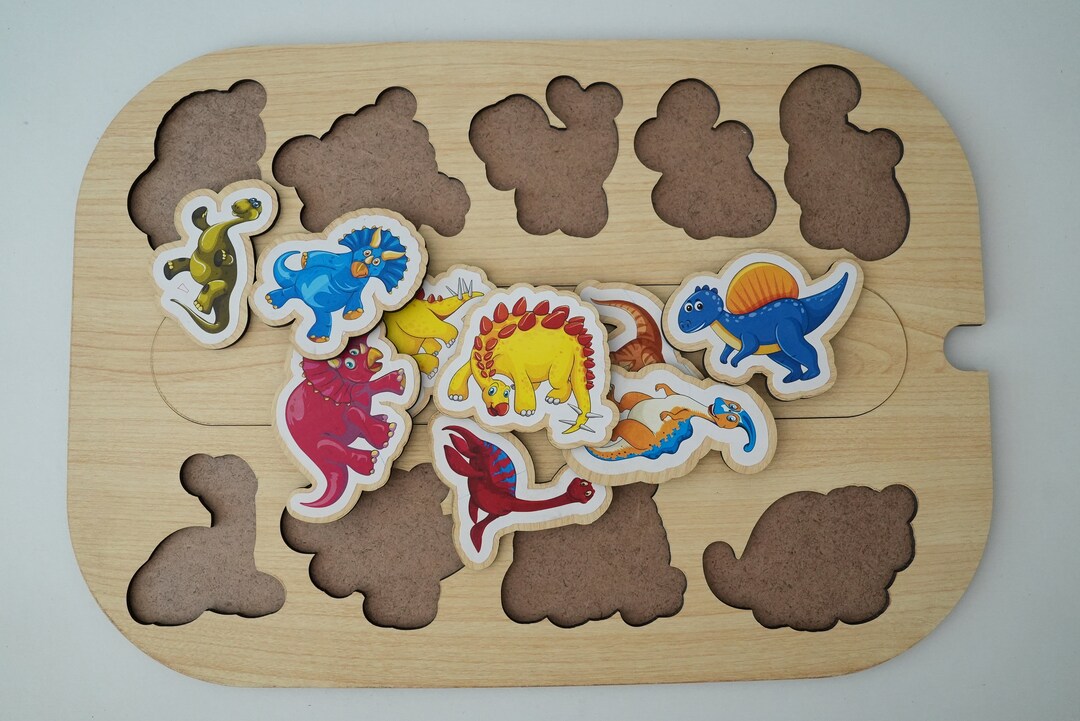 DINOSAURS Montessori Learning Activity Sensory Flisat Bins Only Wooden ...