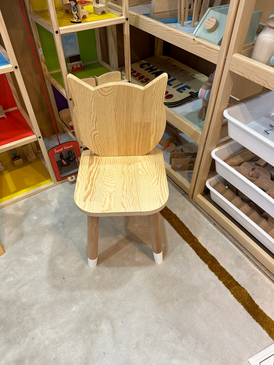 Personalized Kids Naturel Cat Chairs, Children's Wooden Chair, Cat ...