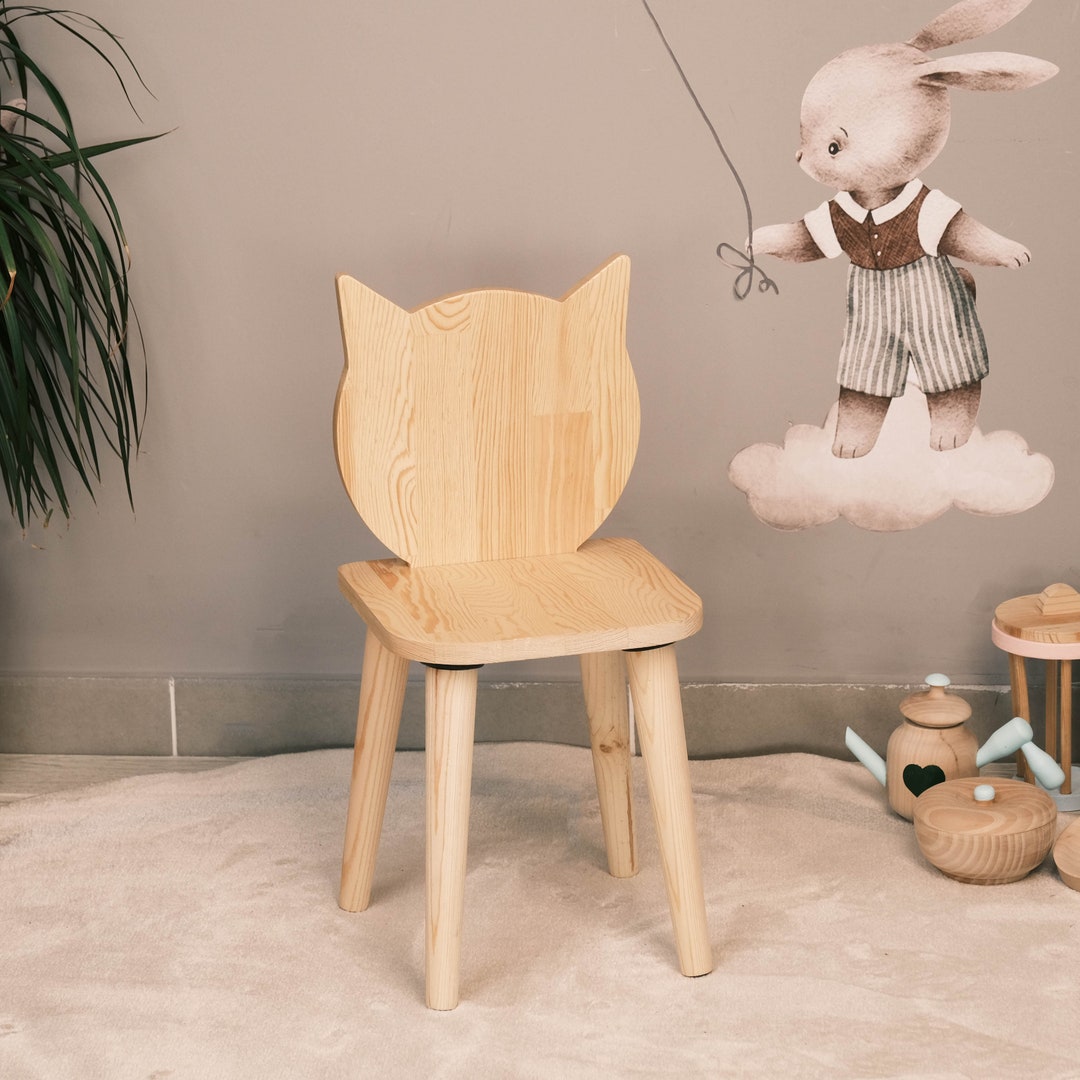 Personalized Kids Naturel Cat Chairs, Children's Wooden Chair, Cat ...