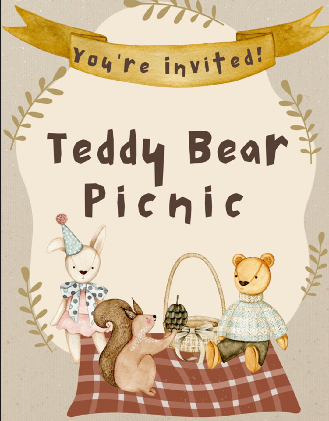 CUSTOMIZABLE Teddy Bear Picnic Invite Printable Digital - Etsy