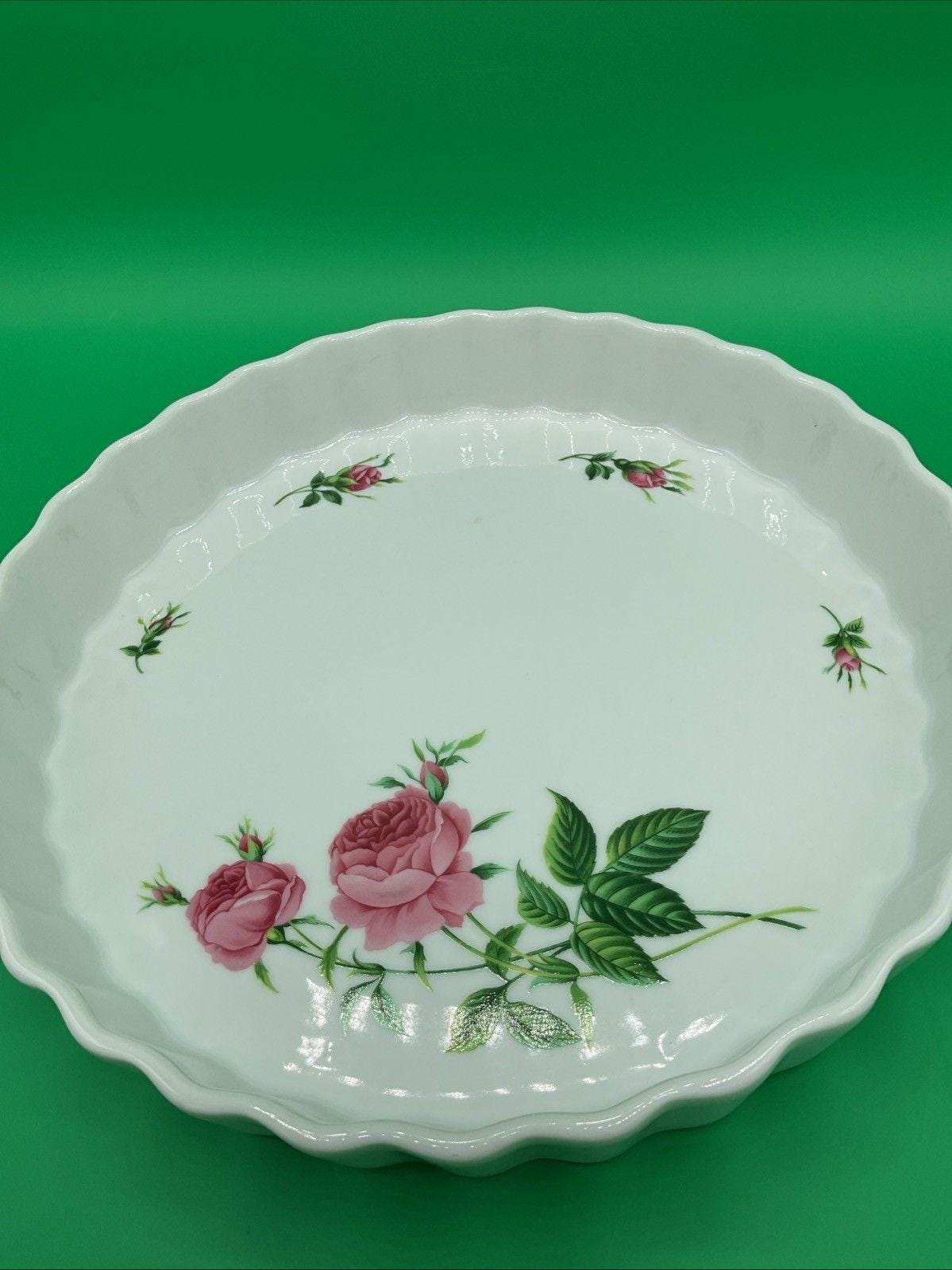 Christineholm Porcelain Rose Pattern Quiche, Tart, Pie Plate 9.5 ...