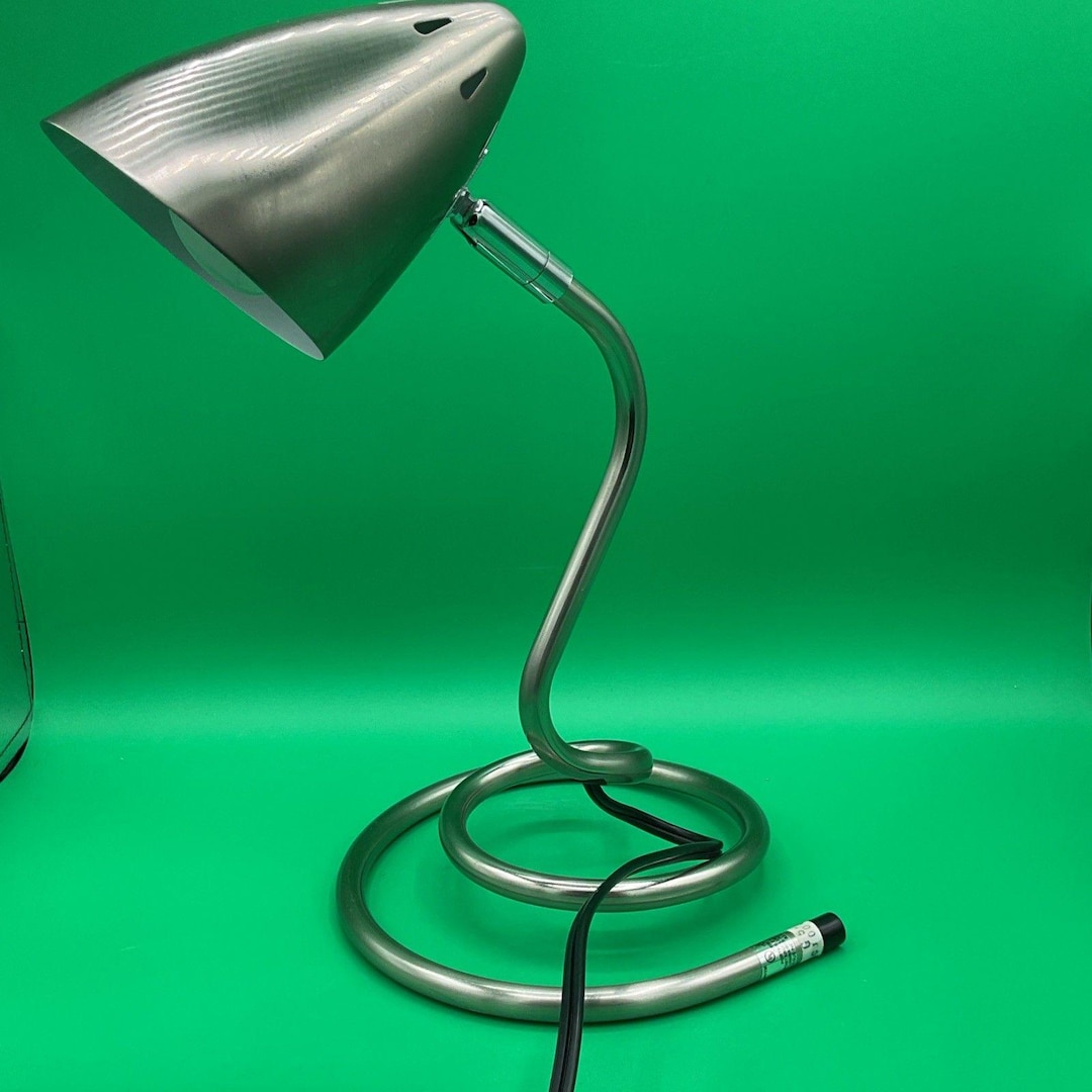 Vintage Industrial Gooseneck Desk Lamp MCM Bullet Shade Coil Base Art ...