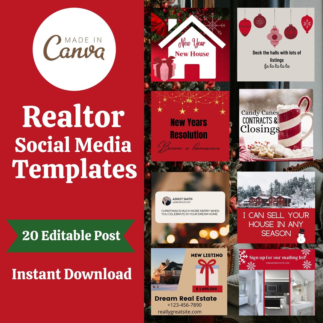 Christmas Real Estate Instagram Posts, Real Estate Marketing Canva ...