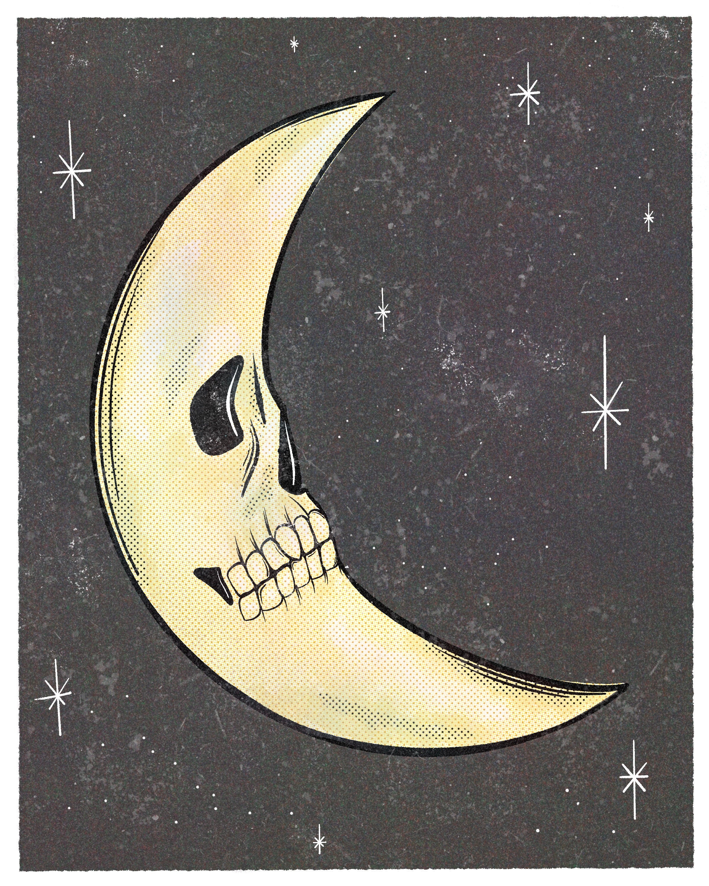 Crescent Moon Skull Nighttime Fine Art Print 8"x10" - Etsy