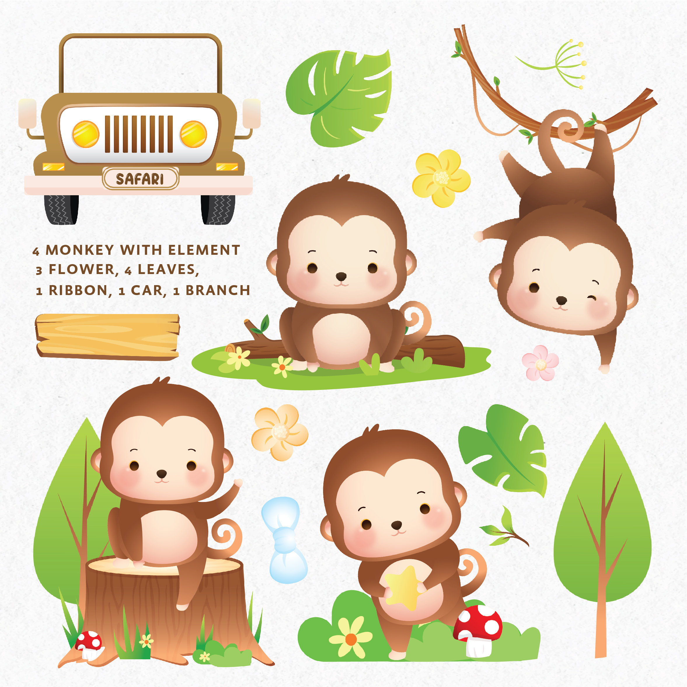 Monkey Safari Cute Illustration, Monkey Png, Safari Clipart - Etsy