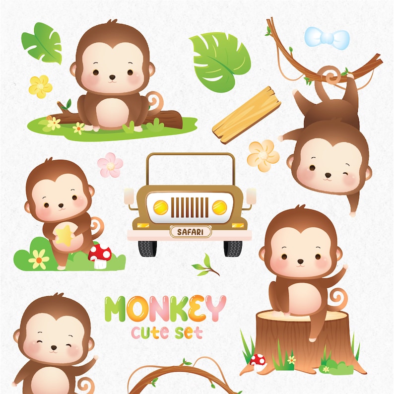 Monkey Safari Cute Illustration, Monkey Png, Safari Clipart - Etsy
