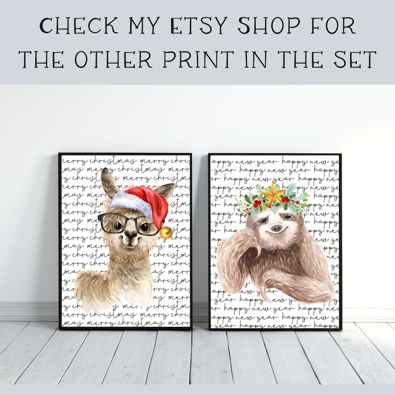 Merry Christmas Llama Art Print Christmas Wall Decor Simply Cheerful ...
