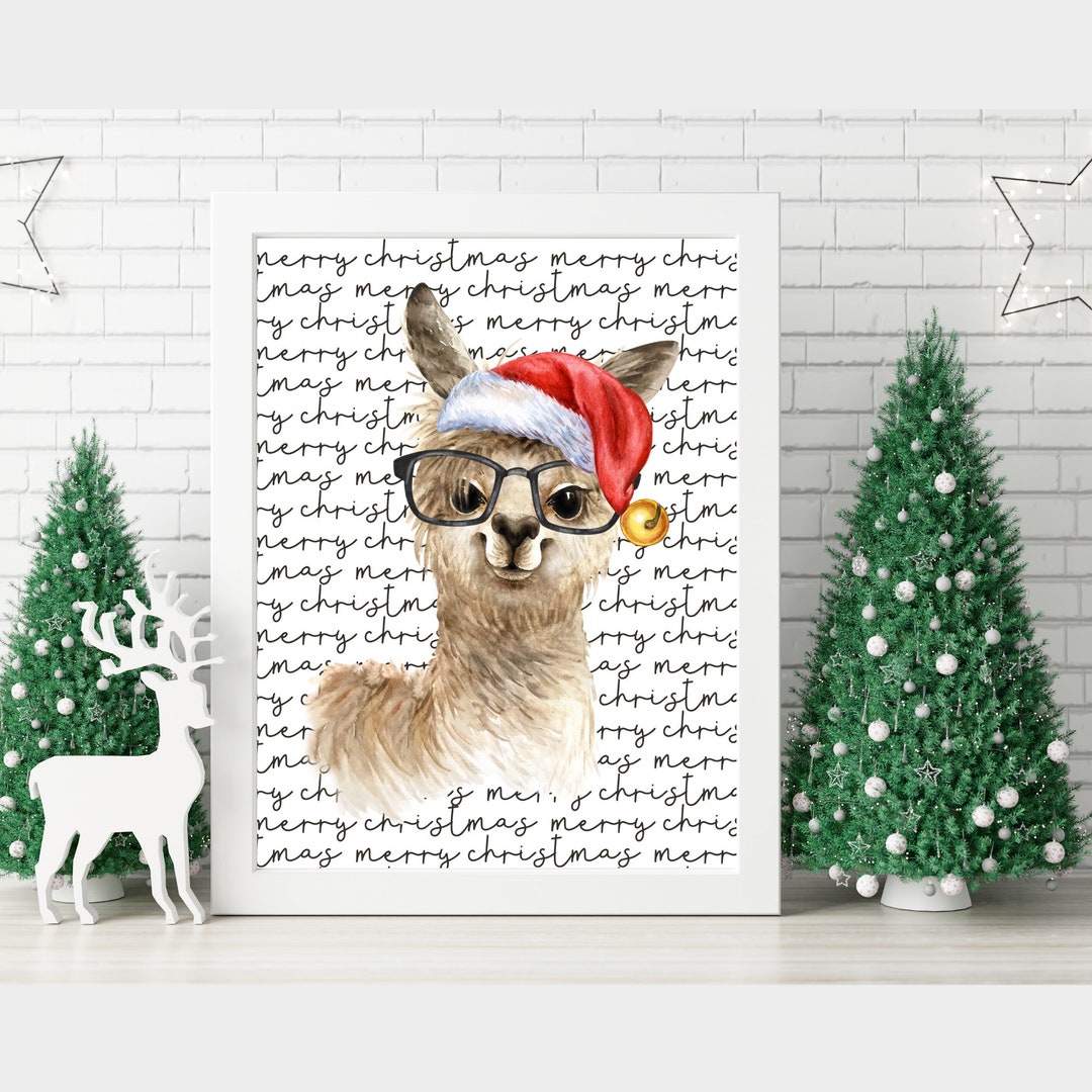 Merry Christmas Llama Art Print | Christmas Wall Decor | Simply ...