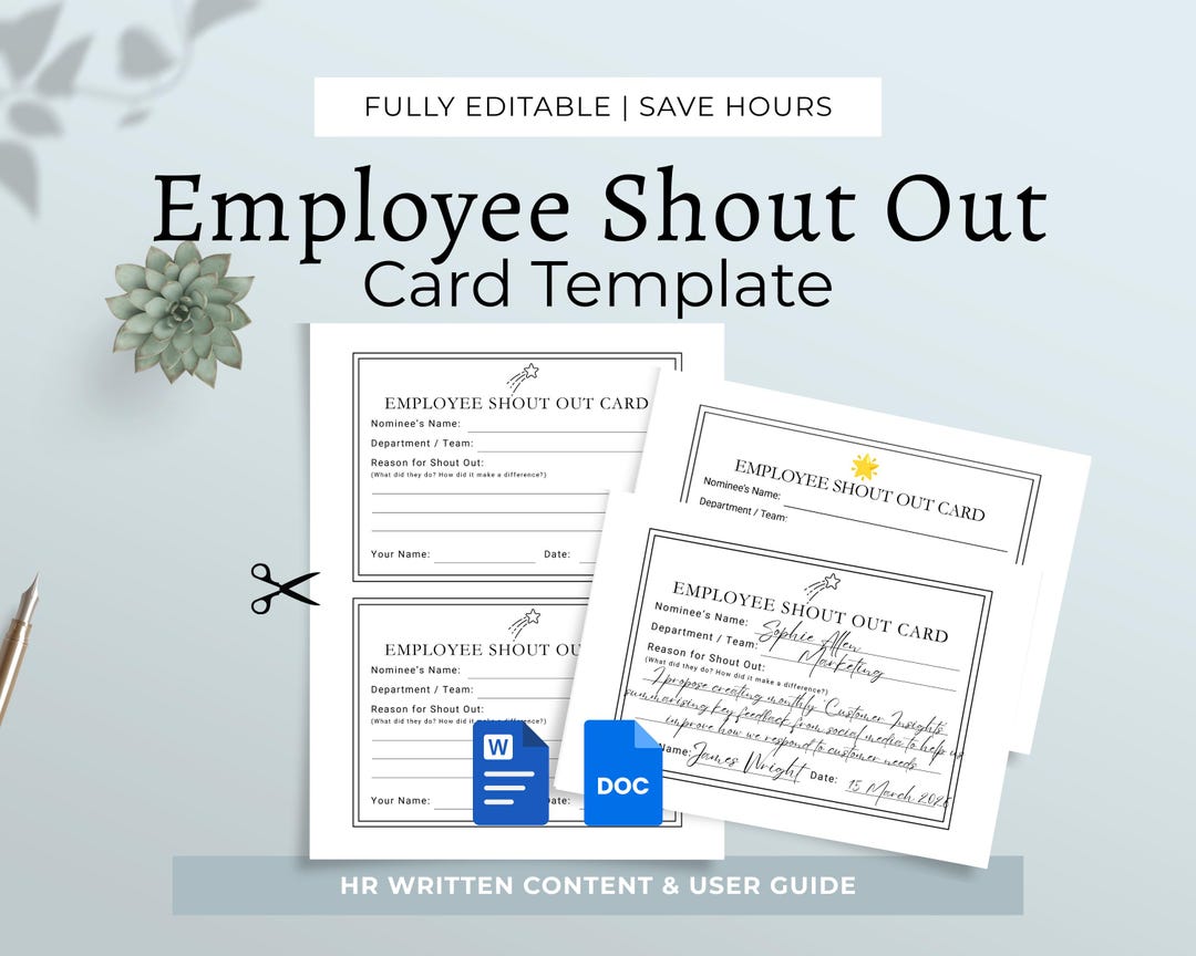 Employee Shout Out Card Templates Word & Google Docs, Staff ...