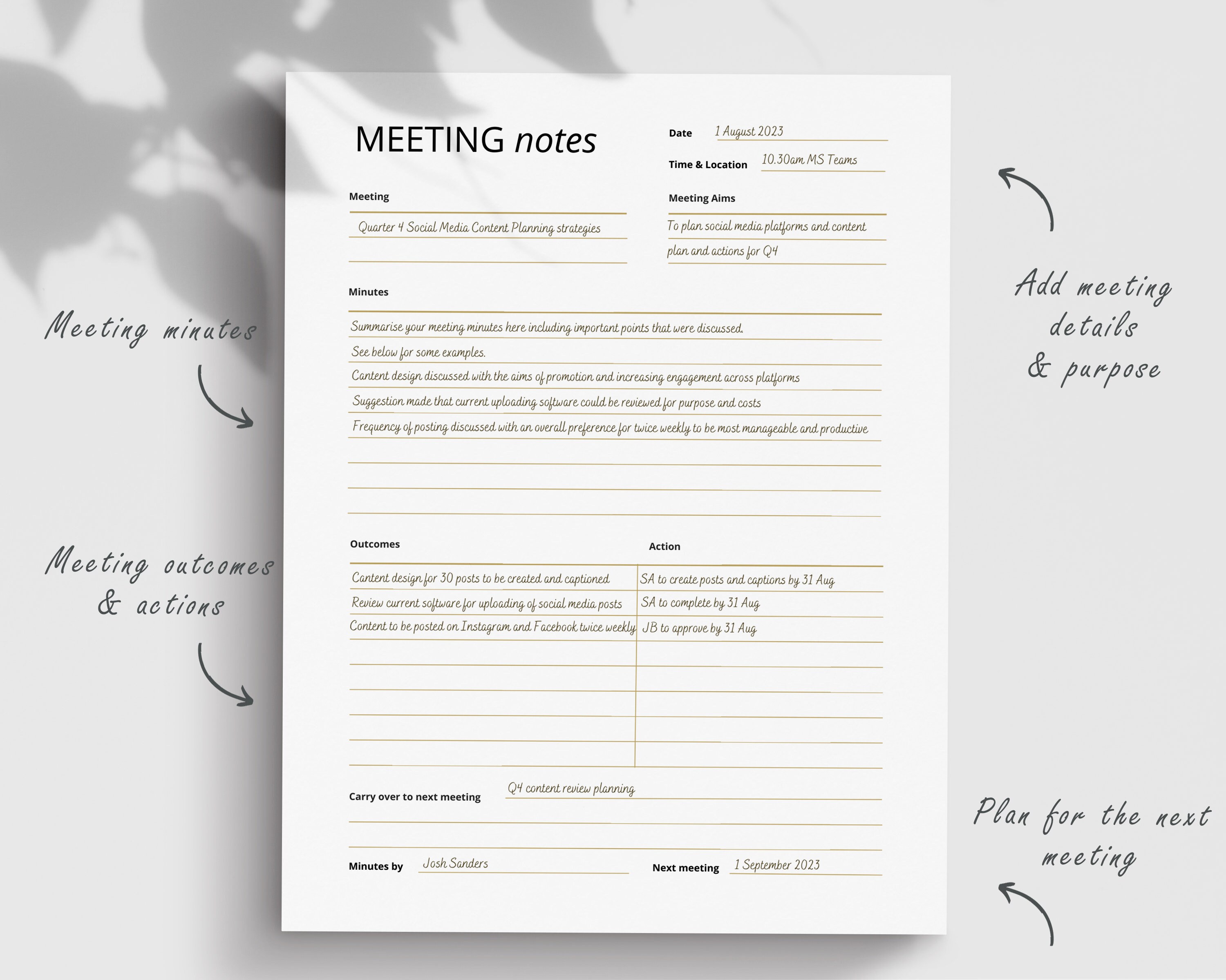 Meeting Minutes Template Meeting Notes Template Canva - Etsy