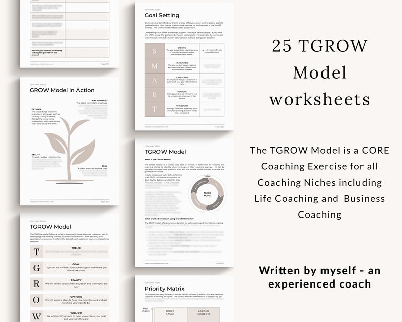 TGROW Model Worksheets, Tgrow Model Exercises, Life Coaching Workbook ...