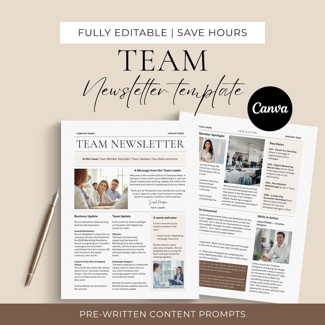 Team Newsletter Template Canva, Office News Letter, Staff Morale ...