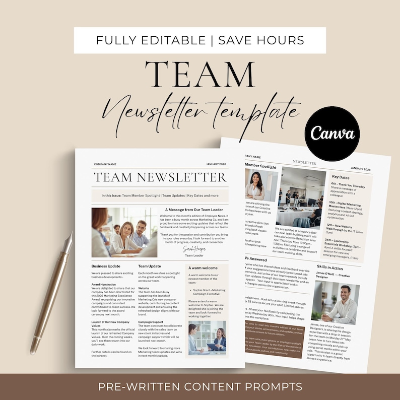 Team Newsletter Template Canva, Office News Letter, Staff Morale ...