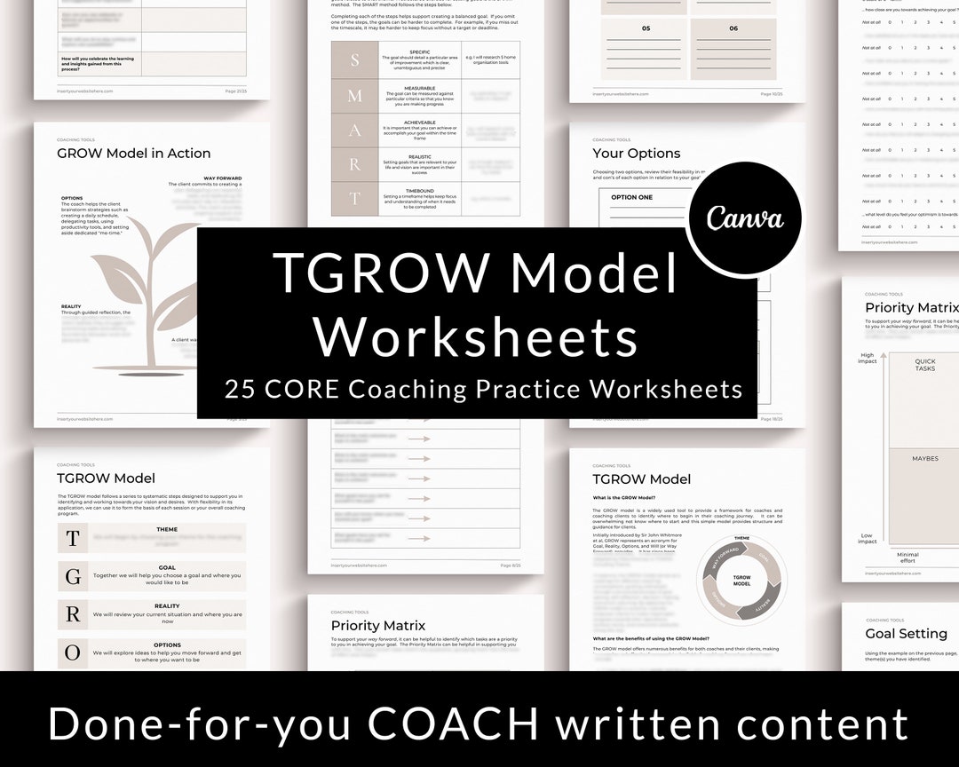 TGROW Model Worksheets, Tgrow Model Exercises, Life Coaching Workbook ...