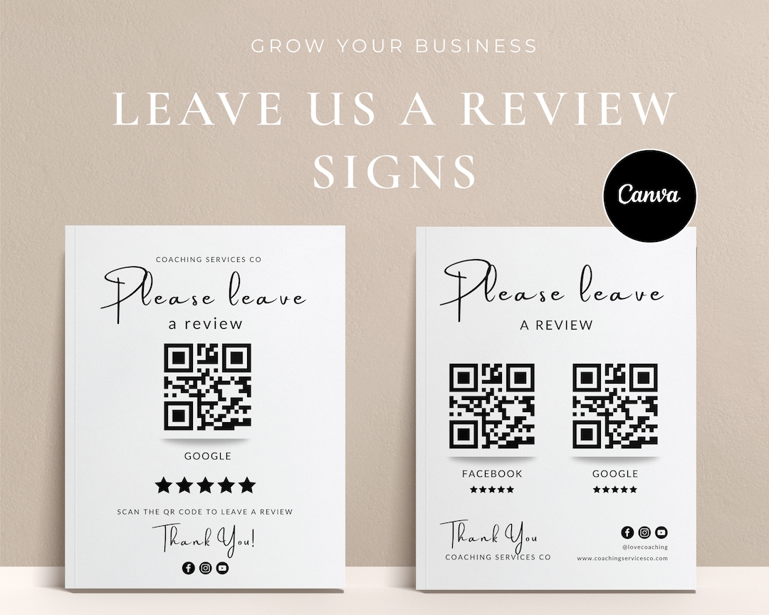 Editable Leave Us A Review Template, Google Review Sign Canva, Facebook ...