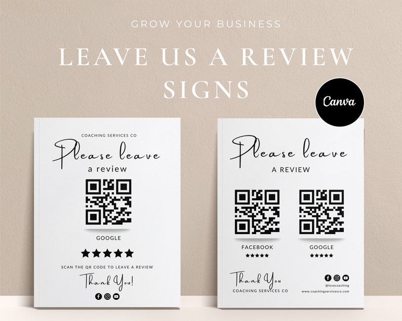 Editable Leave Us A Review Template, Google Review Sign Canva, Facebook ...