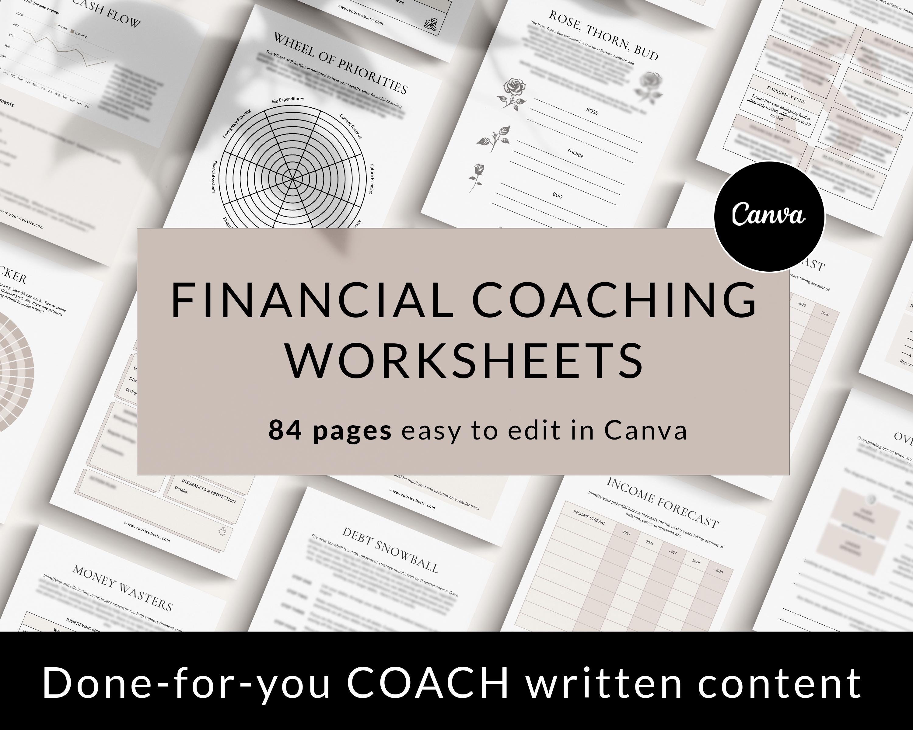 Financial Coaching Worksheet Templates, Finance Coach Canva Templates ...