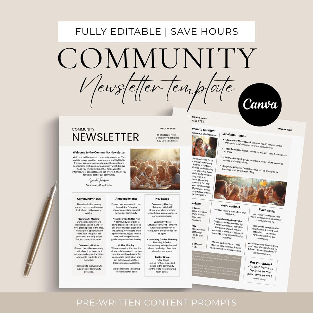 Community Newsletter Template Canva, HOA Bulletin Board, Club & Group ...