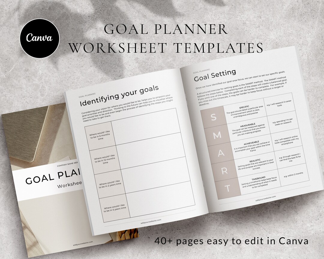 Goal Planner Worksheets, Canva Template, Goal Planning Worksheets, Goal ...