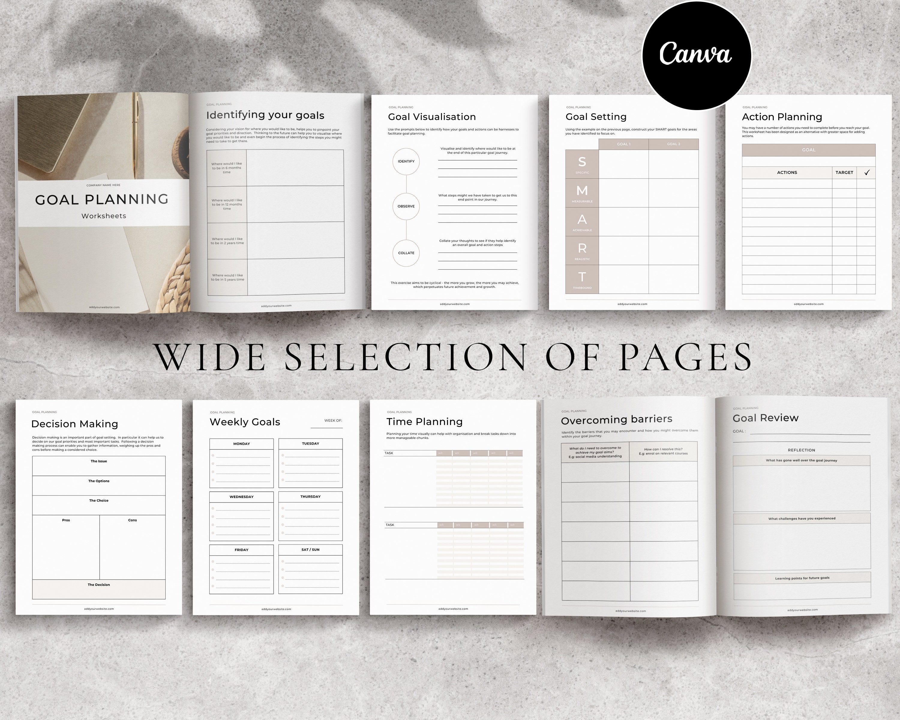 Goal Planner Worksheets, Canva Template, Goal Planning Worksheets, Goal ...