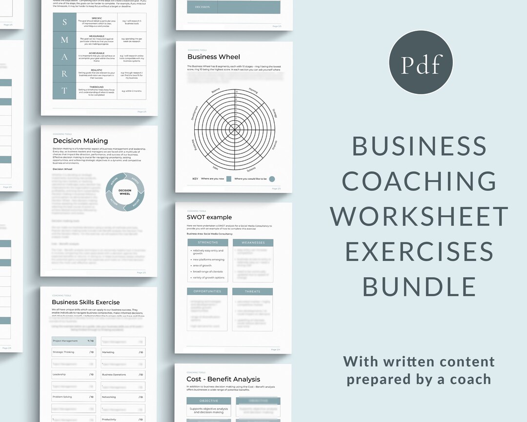 Business Coaching Worksheets Printable PDF, Coaching Business Exercises ...