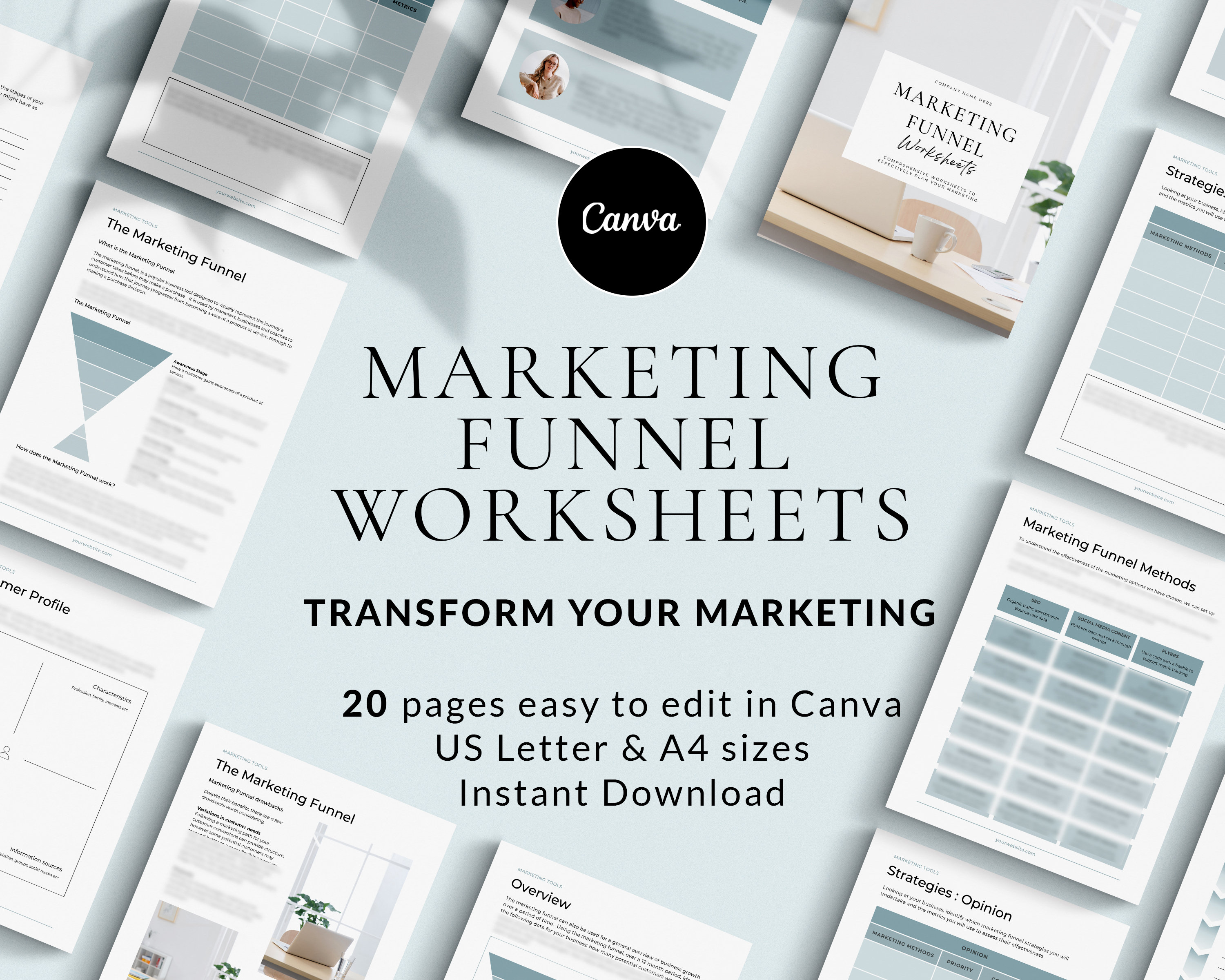 Marketing Funnel Template Worksheets, Marketing Strategy Planner ...
