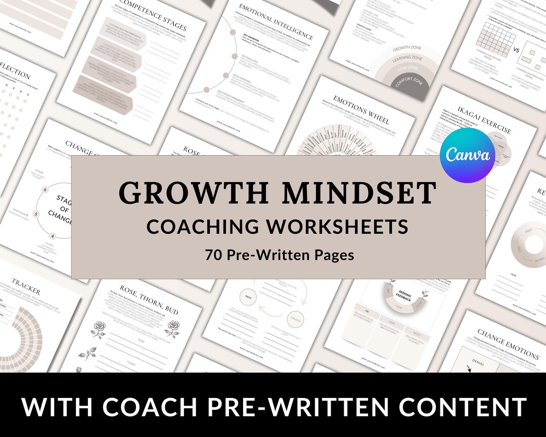 Growth Mindset Coaching Worksheets, Canva Templates, Coaching Growth ...