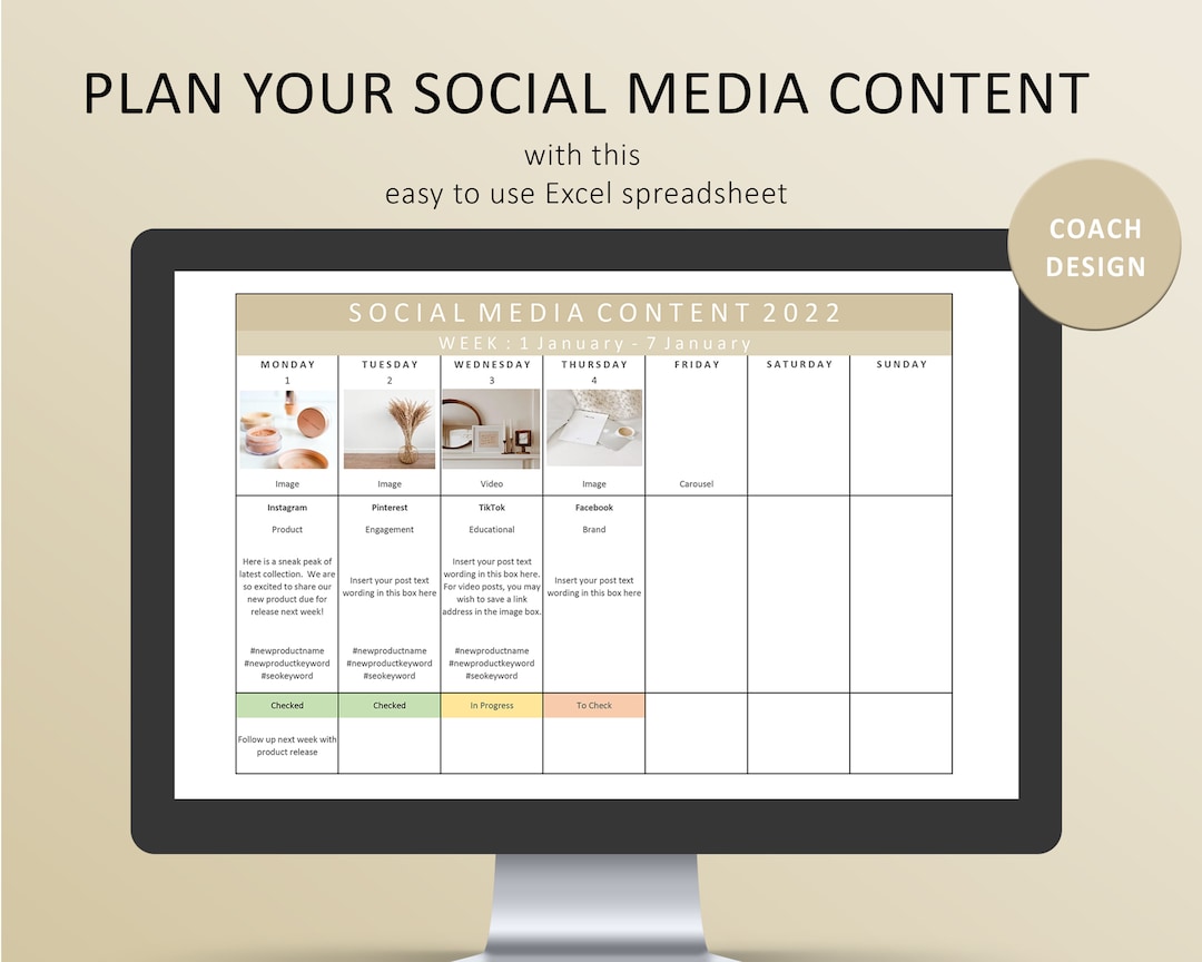 Weekly Social Media Content Planner Calendar Excel Spreadsheet Template ...