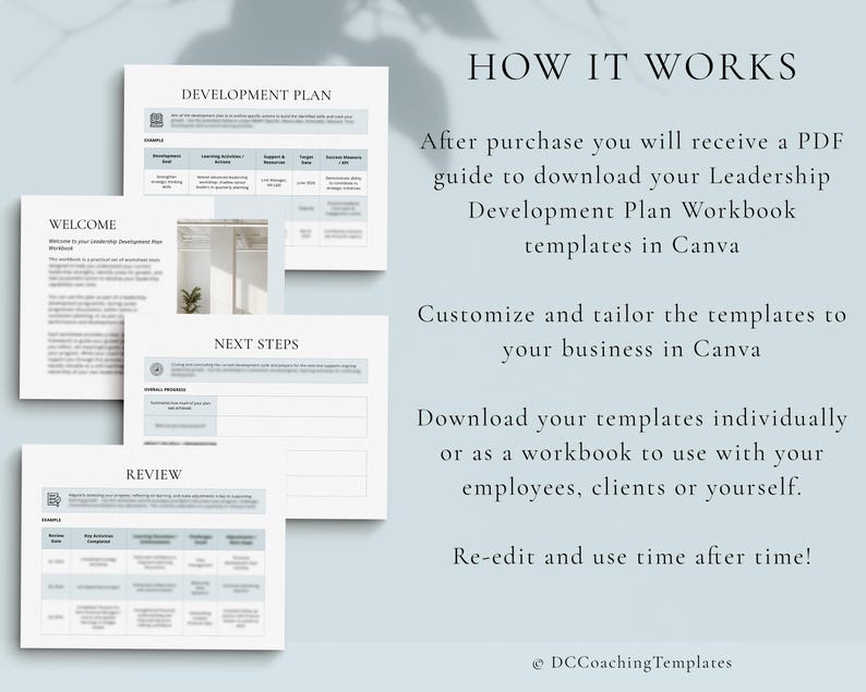 Leadership Development Plan Template, Leadership Workbook Canva, HR ...
