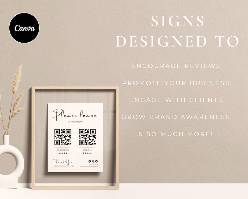 Editable Leave Us A Review Sign Template Canva: Google, Facebook ...