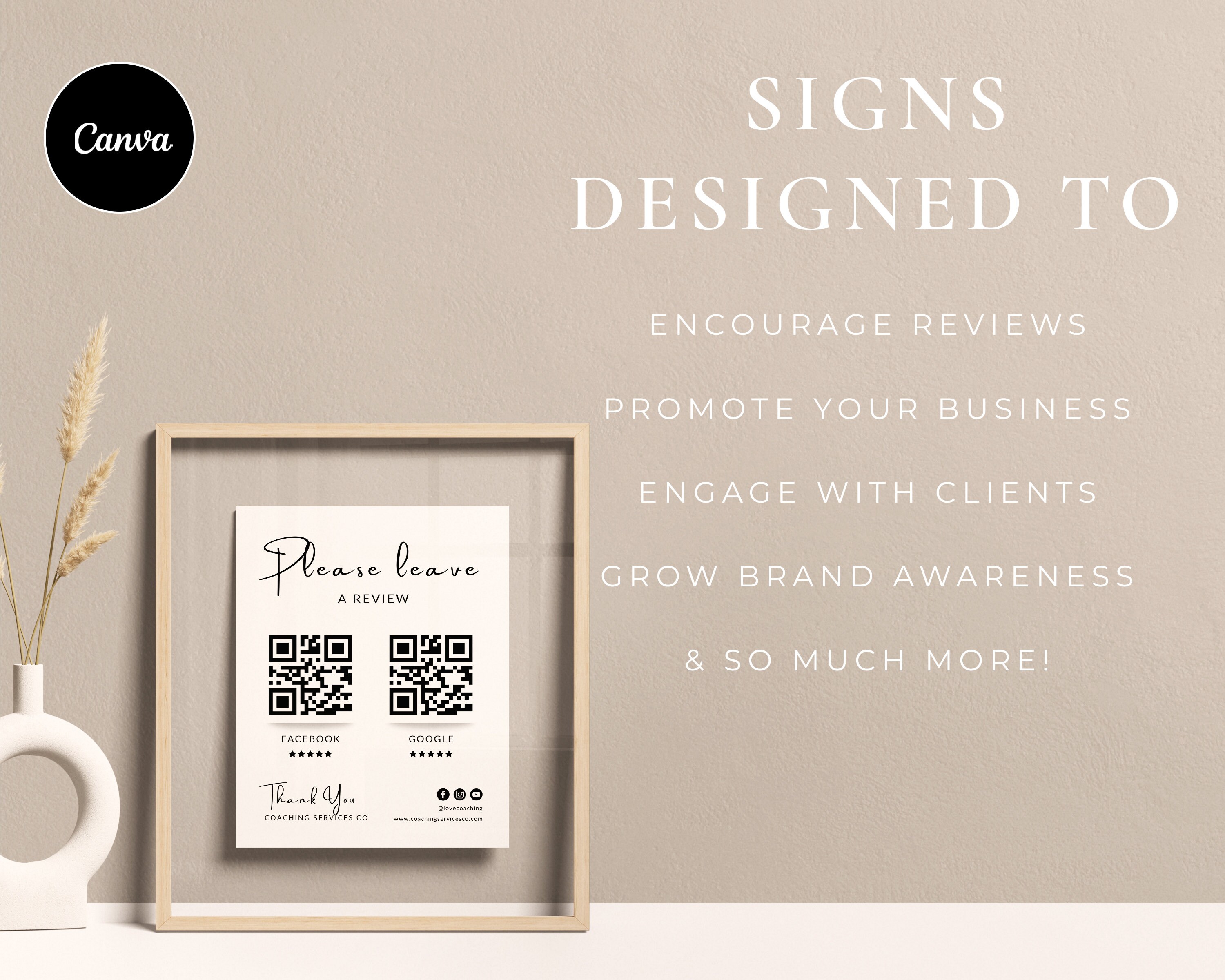 Editable Leave Us A Review Template, Google Review Sign Canva, Facebook ...
