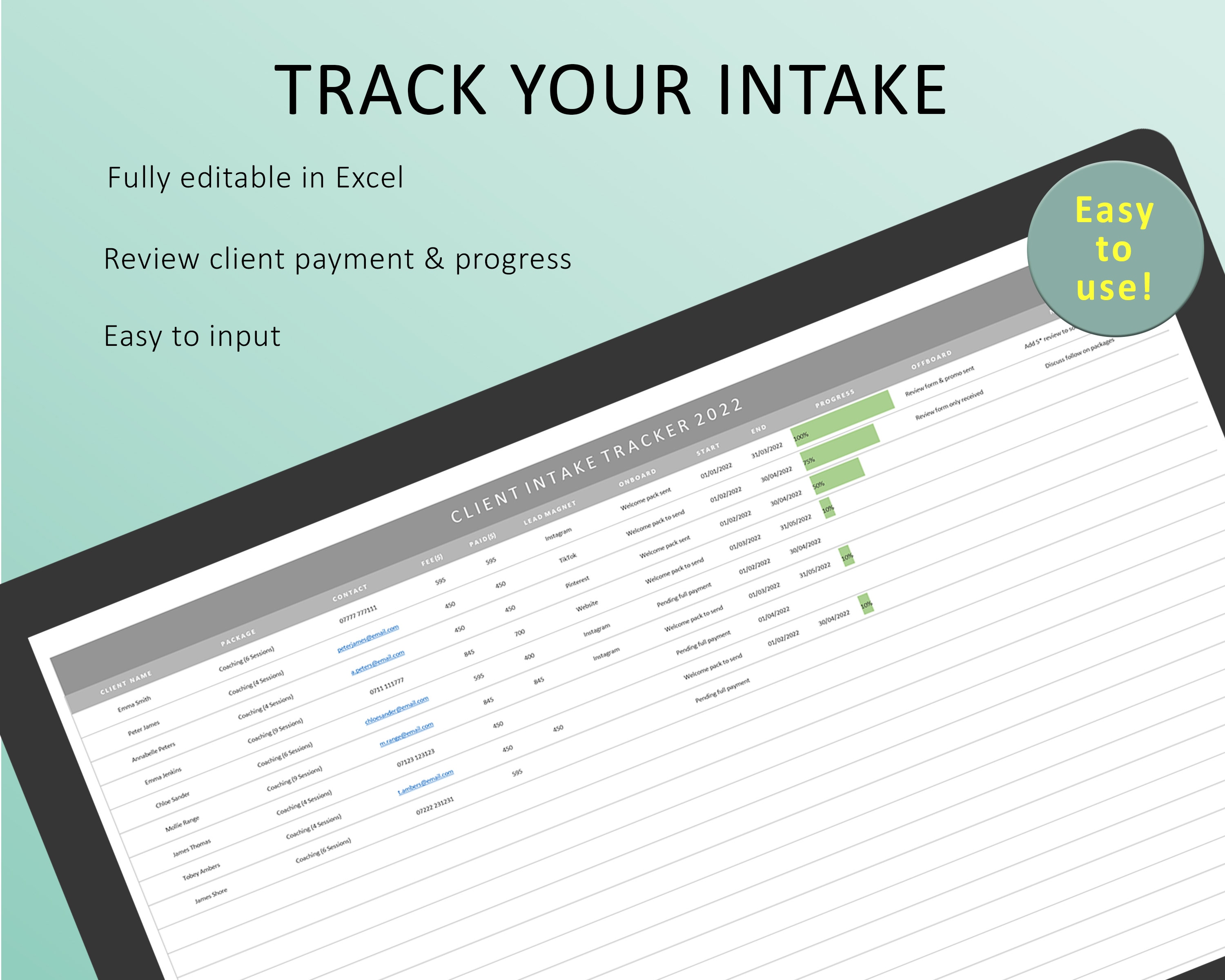 Client Intake Progress Tracker Spreadsheet Template, Client Intake ...