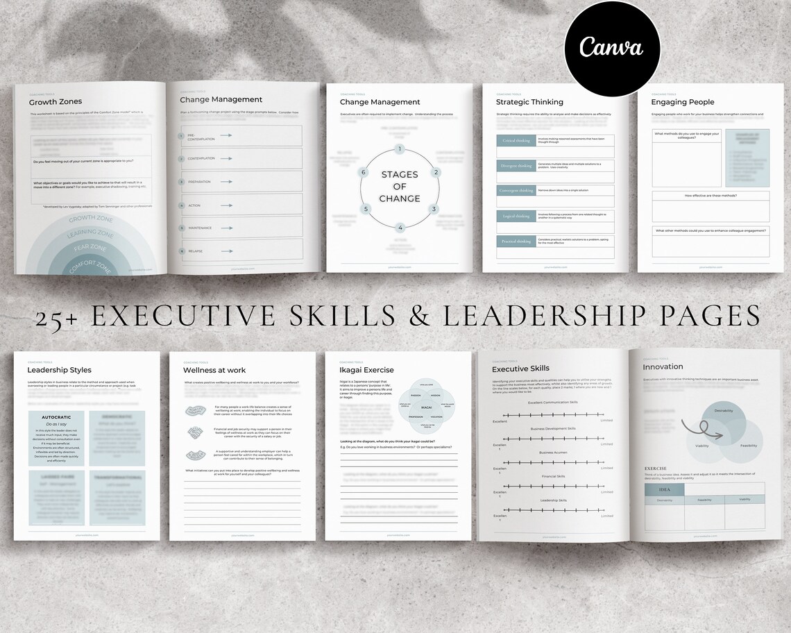 Executive Coaching Worksheet Templates, Canva Templates, Leadership ...