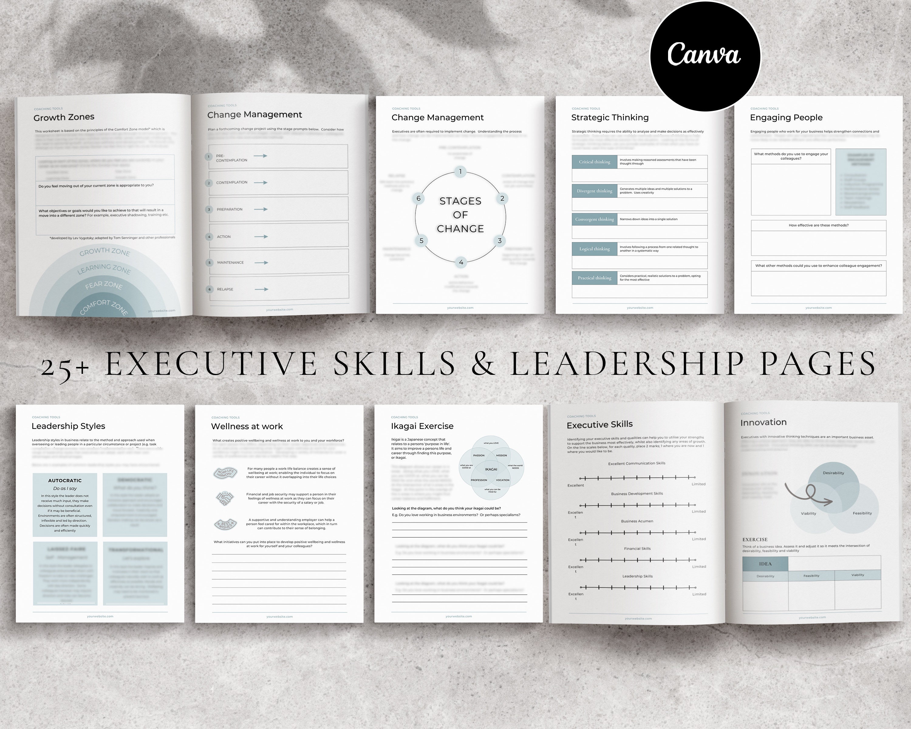 Executive Coaching Worksheet Templates, Canva Templates, Leadership ...