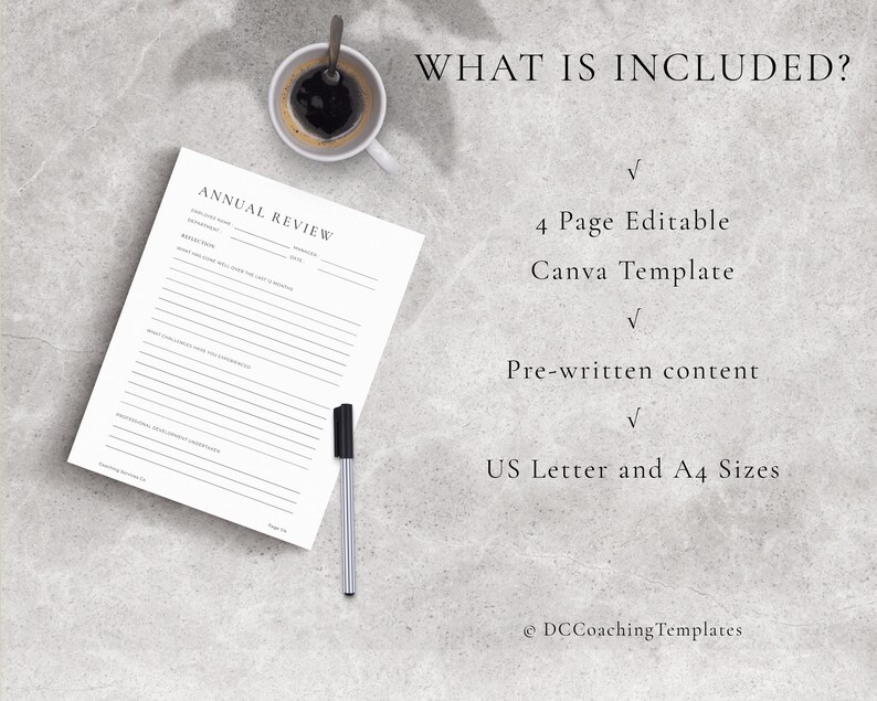 Performance Review Template, Annual Review Template, Canva Template, HR ...