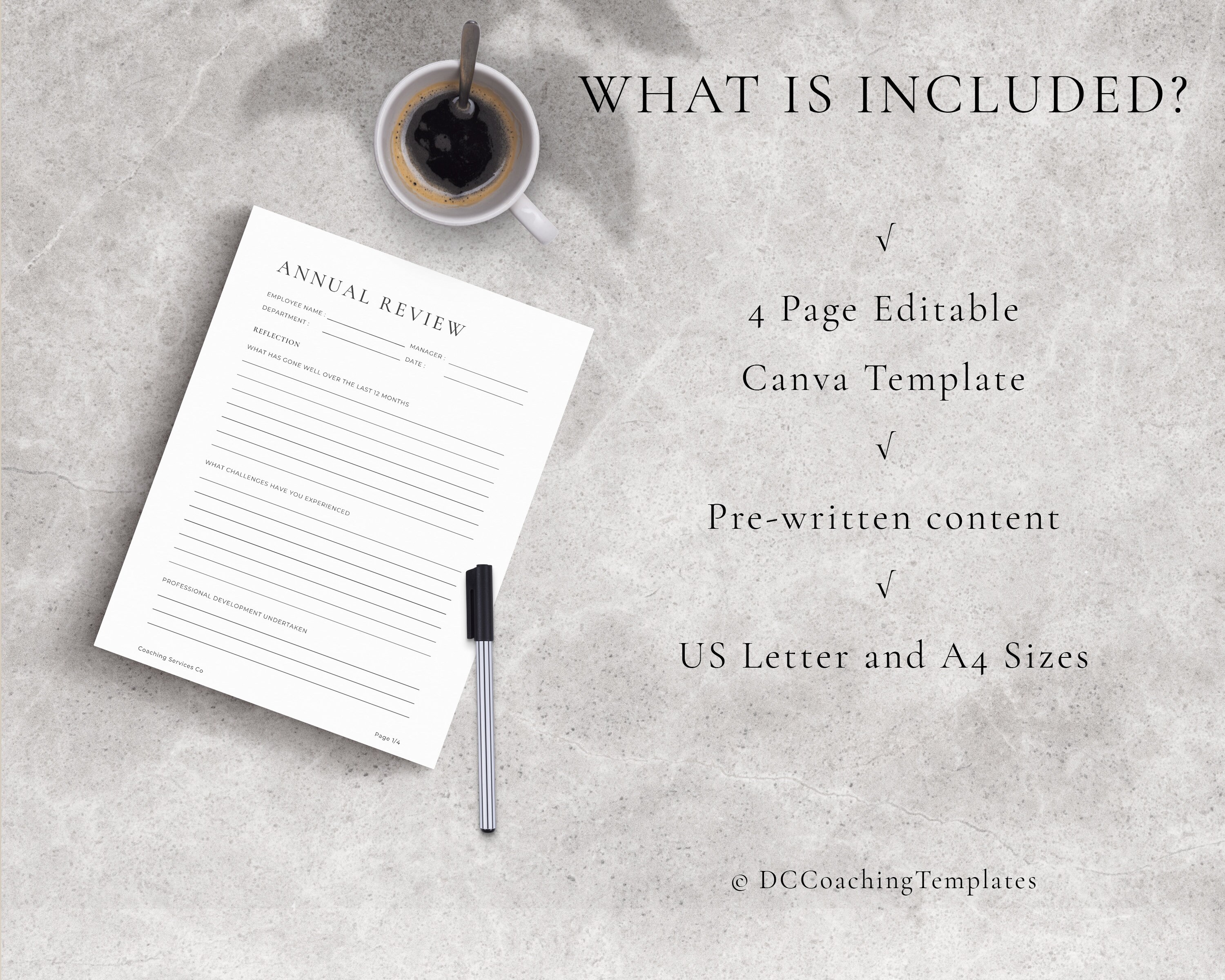 Performance Review Template, Annual Review Template, Canva Template, HR ...