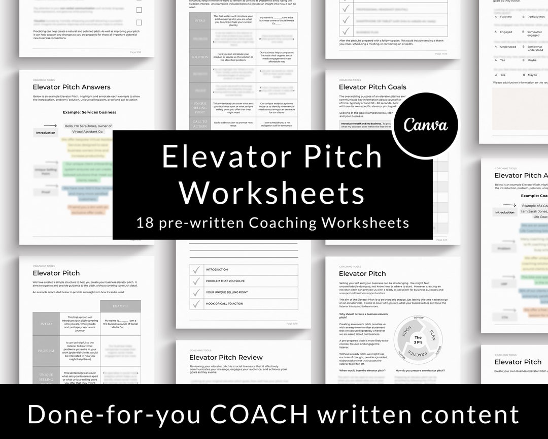 Elevator Pitch Coaching Worksheets, Elevator Pitch Examples, Elevator ...