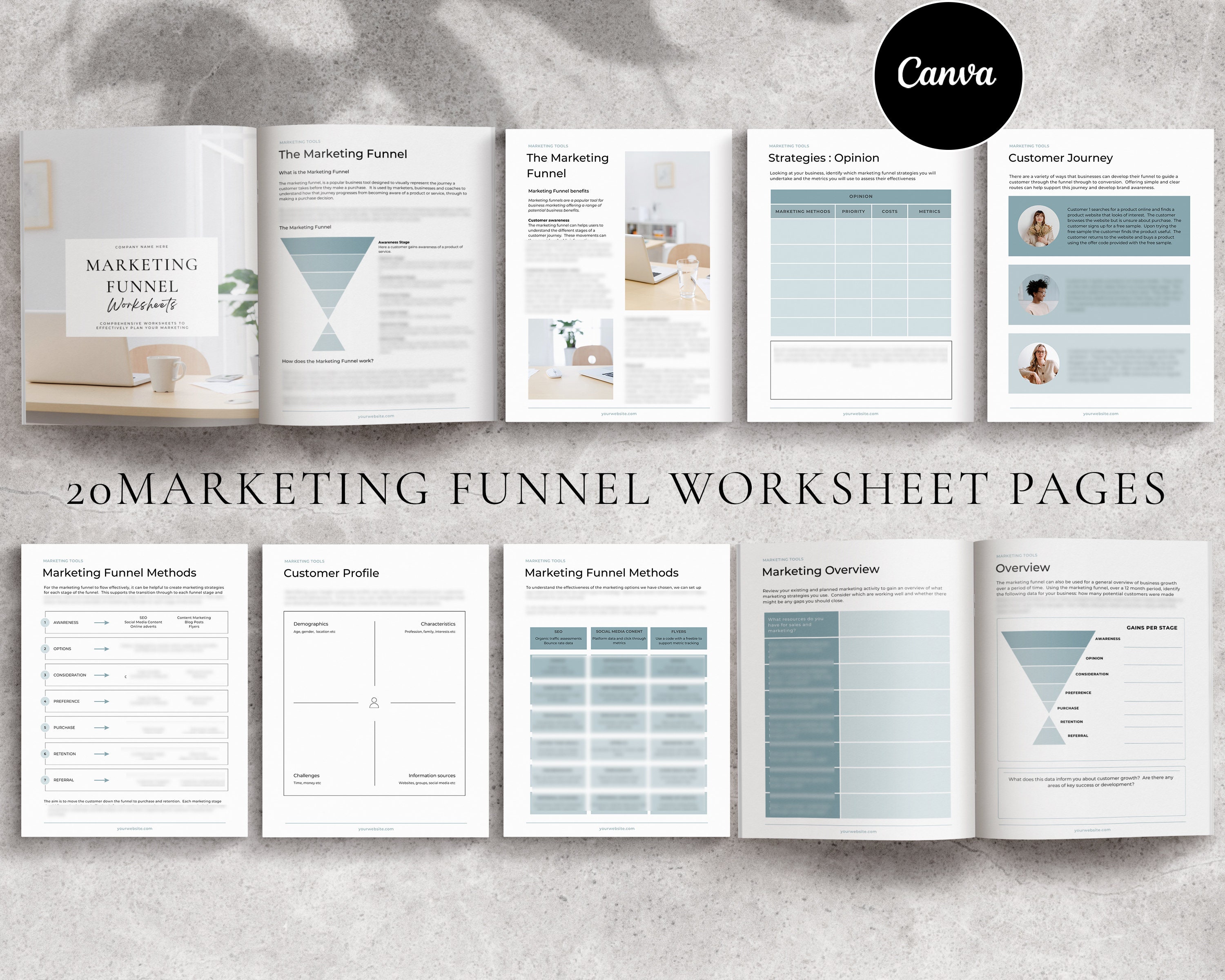 Marketing Funnel Template Worksheets, Marketing Strategy Planner ...