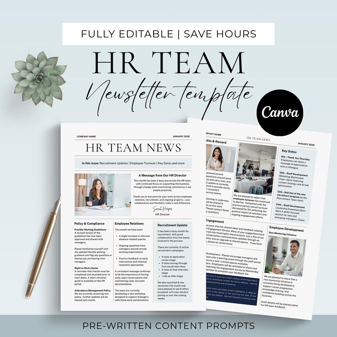 HR Team Newsletter Template Canva, Human Resources Department News ...